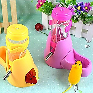 Hamster Automatic Water Bottle Drinking Feeder Dispenser Bottle 80ML with Food Feeder Station bowl Pet Container for Small Animals(Yellow)