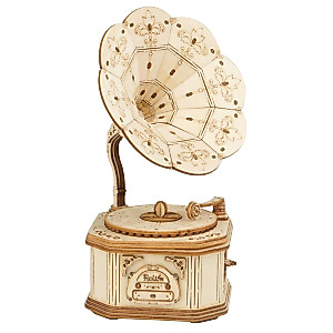 Rolife 3D Wooden Puzzles Gramophone for Kids, 3D Wooden Model Gramophone Building Kits for Adults, Brain Terser Assembly Models, Best Toy Gifts for Adults & Kids to Build Gifts for Birthday
