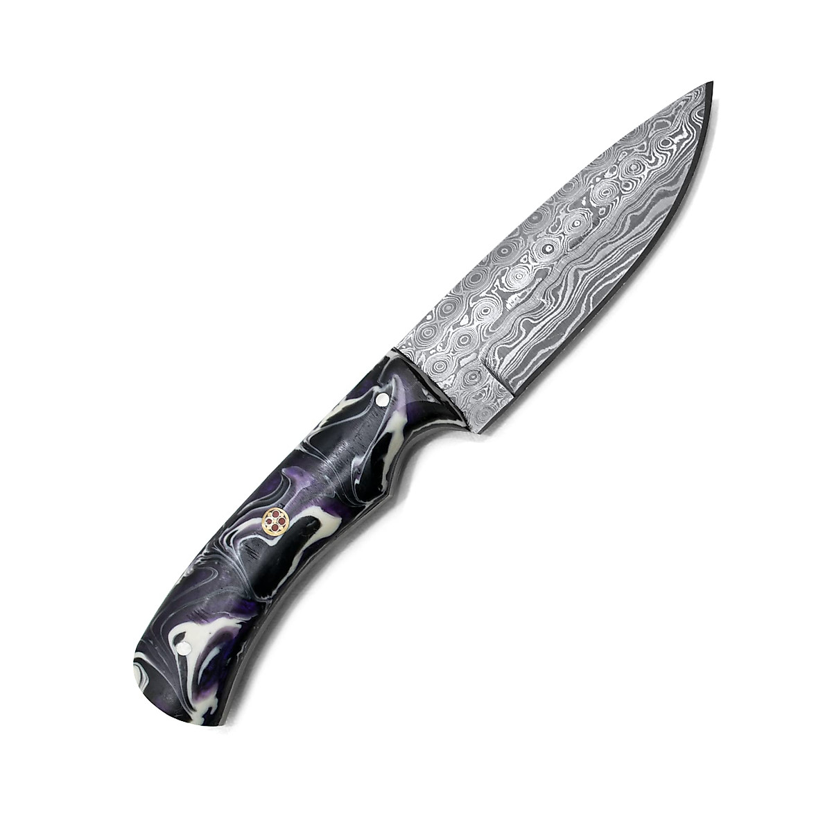 Titan International Knives Damascus Steel Fixed Blade Hunting and Skinning Knife | Handmade 1095 4340 Carbon Mix Hand Pounded | Stabilized Acrylic Handle includes Leather Sheath