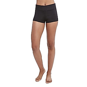 Nautica Women's Standard Mid-Rise Flattering Wide Waistband Boy Leg Bikini Bottom Swimsuit, Black, Small