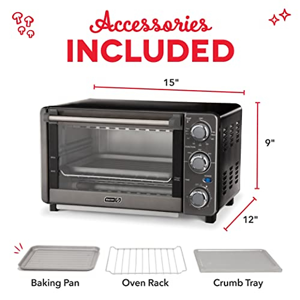 Dash Express Countertop Toaster Oven with Quartz Technology, Bake, Broil, and Toast with 4 Slice Capacity and Pizza Capability – Black