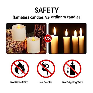 3x3 Flickering Flameless Candles Set of 2, 2AA Battery Life 600 Hours Battery Candles Flickering with Timer, 3 inch Flameless Candles with Remote for Valentines Day Decorations Indoor/Outdoor, White