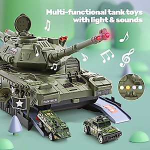 CUTE STONE Military Vehicles Set, Battle Tank Toy with Light and Sound, Rotating Turret and Missile, 4 Pack Die-cast Army Cars, Great Military Toy Tank Toy for Boy Kids