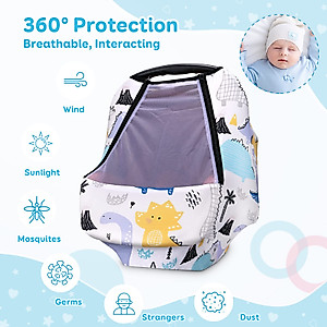 Baby Car Seat Covers, Car Seat Cover for Baby with Breathable Peep Window, Stretchy Nursing Covers Suitable All Seasons, Boys and Girls Shower Gifts, Breastfeeding Covers, Universal Fit, Dinosaur