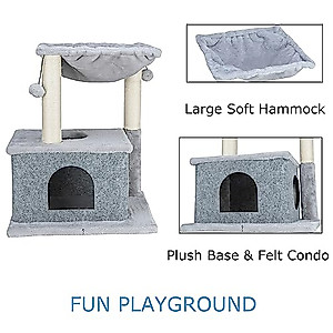 Dimaka Small Cat Tree with Hammock 24" Cat Tower and Condo with Sisal Scratching Posts and 2 Dangling Balls