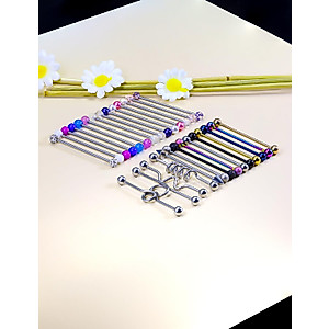 Uzgtvy 14G Industrial Piercing Jewelry Industrial Earrings Bar Barbells 14 Gauge Stainless Surgical Steel Silver Industrial Piercing Ring Cartilage Helix Conch Earring Piercing Jewelry Women Men 38mm