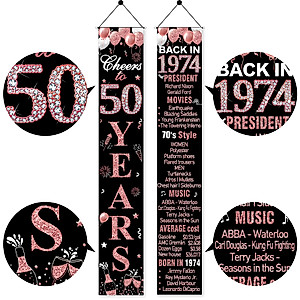 50th Birthday Door Banner Decorations for Women, Rose Gold Happy 50th Birthday Back in 1973 Porch Sign Party Supplies, Fifty Years Old Birthday Decor for Outdoor Indoor