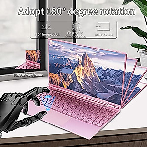 [Win 11 & MS Office 2019] 15.6’’ High-Speed Celeron N5105 Quad Core Processor Laptop Full HD IPS Screen 16GB RAM 512GB SSD Notebook 180°Opening and Closing Dual Band WiFi(16G+512GB SSD, Rose Gold)