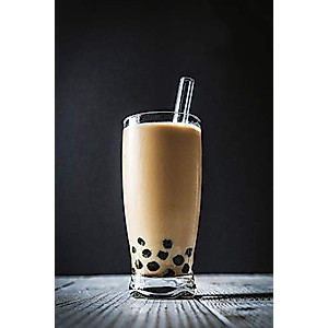 ALINK Reusable Glass Boba Straws, 14mm Extra Wide Clear Straws for Smoothies, Bubble Tea, Pack of 2 with Carrying Case and Cleaning Brush