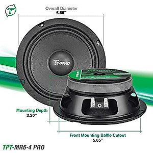 Timpano 6.5” Shallow Midrange Speaker 4 Ohm 500 Watts Max Power Pro Audio Loudspeaker (1 Speaker)