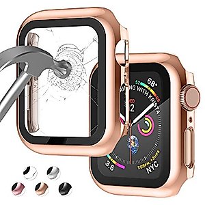 Case Compatible with Apple Watch 38MM Series 3/2/1/ with Built-in Tempered Glass Screen Protector, All-Around Ultra-Thin Bumper Full Cover Hard PC Protective Case for iWatch