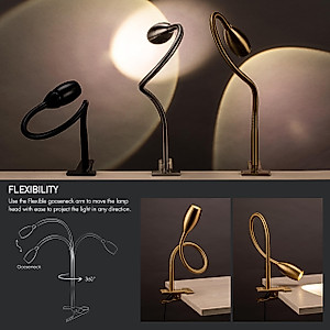 O'Bright Lumos - Versatile Clip-on Lamp: Zoomable Spotlight, Dimmable LED, Flexible Gooseneck, 4000K Light, 100% Metal Clamp - Ideal for Reading, Crafting, Work, and Headboards, Antique Brass