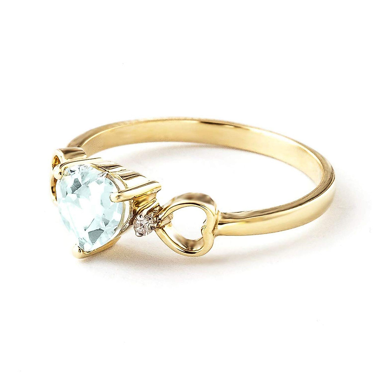 Galaxy Gold GG 14k Yellow Gold Ring with Heart-shaped Aquamarine and Diamonds - Size 5.5