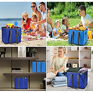 NERUB Reusable Grocery Bags Shopping Bags Grocery Tote Bag with Reinforced Bottom Heavy Duty Handles (Set of 3, Blue/Gray/Wave)