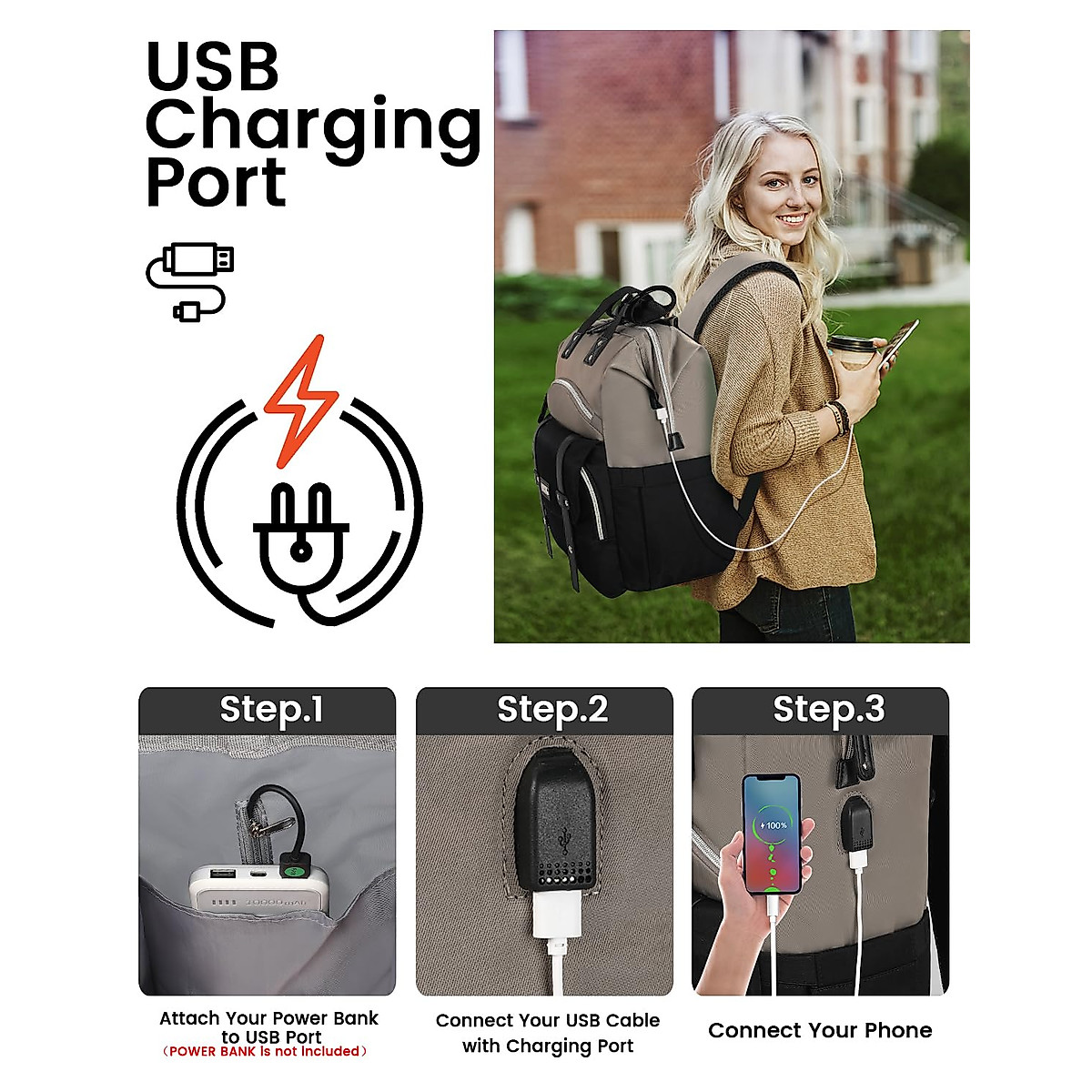 FALANKO Laptop Backpack for Women, Doctor Nurse Teacher Work Travel Backpack for 15.6 Inch Laptop with RFID Anti-theft USB Charging Port College Purse Business Computer Bookbag Grey Black