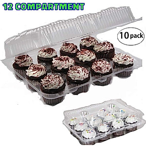 pizety Case of 50 plastic cupcake boxes 12 Cupcake Containers Clear plastic disposable 12 pack Cupcake Container 1 dozen cupcake container 12 cavities 12 Compartment Cupcake Container 12 count