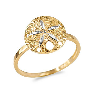 LA BLINGZ Dainty 10k Two-Tone Gold Sand Dollar Ladies Ring (Size 11)