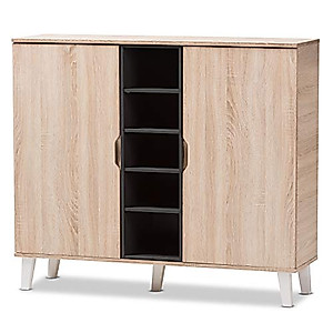 Baxton Studio Adelina Mid-Century Modern 2-Door Oak and Grey Wood Shoe Cabinet Mid-Century/Light Brown/Gray/Particle Board/MDF with PU Paper/
