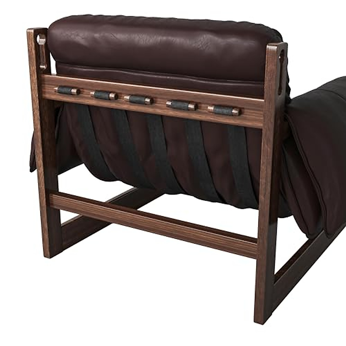 PQXM Oil Wax Leather Accent Chair, 33.5" W Solid Wood Upholstered Accent Chair for Living Room, Bedroom, Lounge, Balcony (Dark Olive)