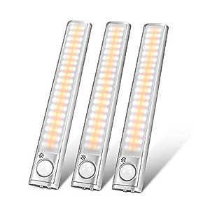 goodland Under Cabinet Lighting 80 LED Closet Light, Motion Sensor Lights Indoor USB Rechargeable Dimmable Wireless Stick-on Night Light Bar for Kitchen, Wardrobe, Garage, Stairs, Bedroom (3 Packs)