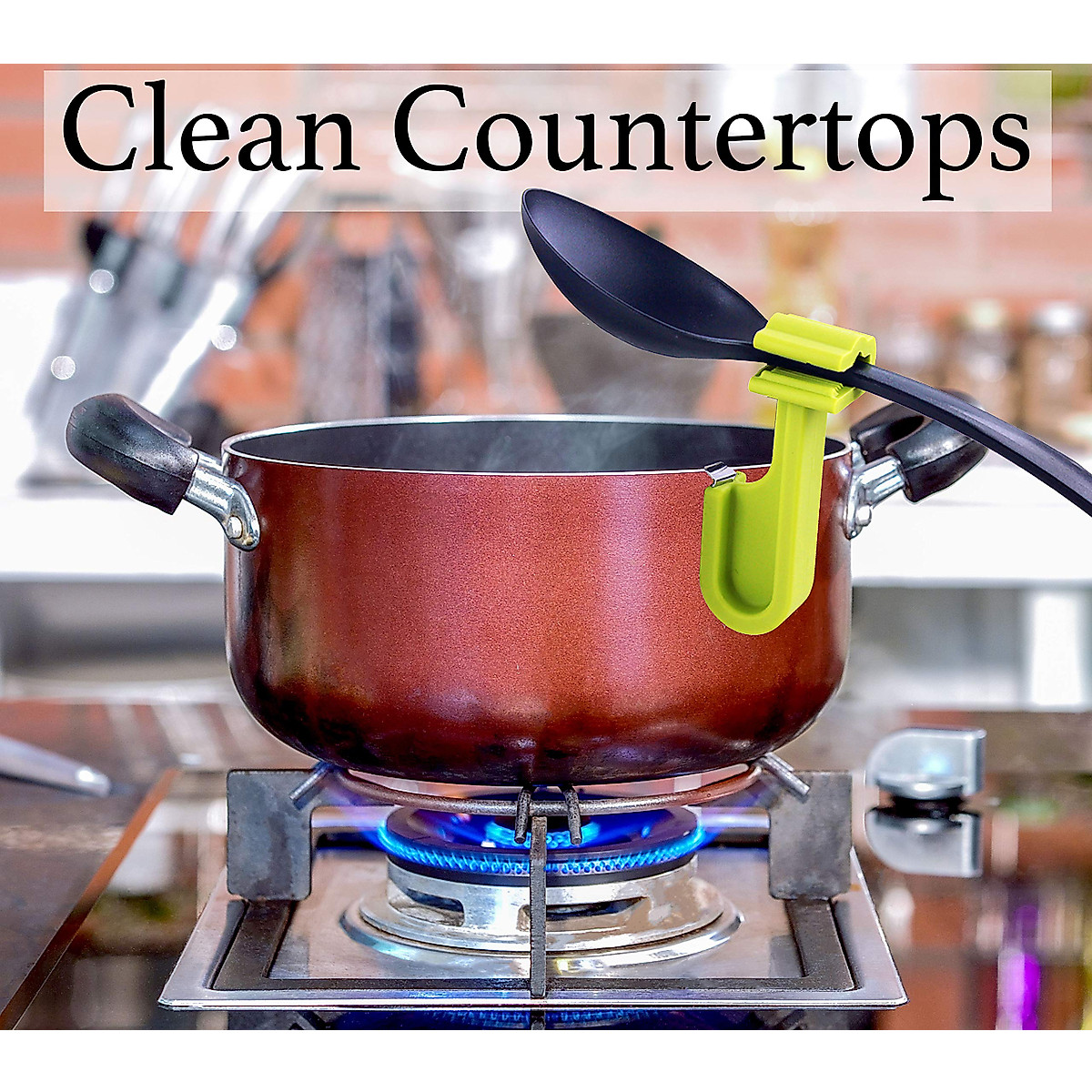 Cestash Pot Clip for Spoons - Heat Resistant Spoon Holder - Stainless Steel and Silicone Design for Extra Protection - Spoon Dock for Utensils (Green)