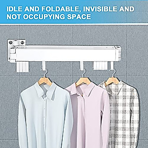 WTASUP Clothing Drying Rack, Retractable Laundry Space Saver Wall Mounted, Collapsible(Tri-Fold) Rack Clothing (White)