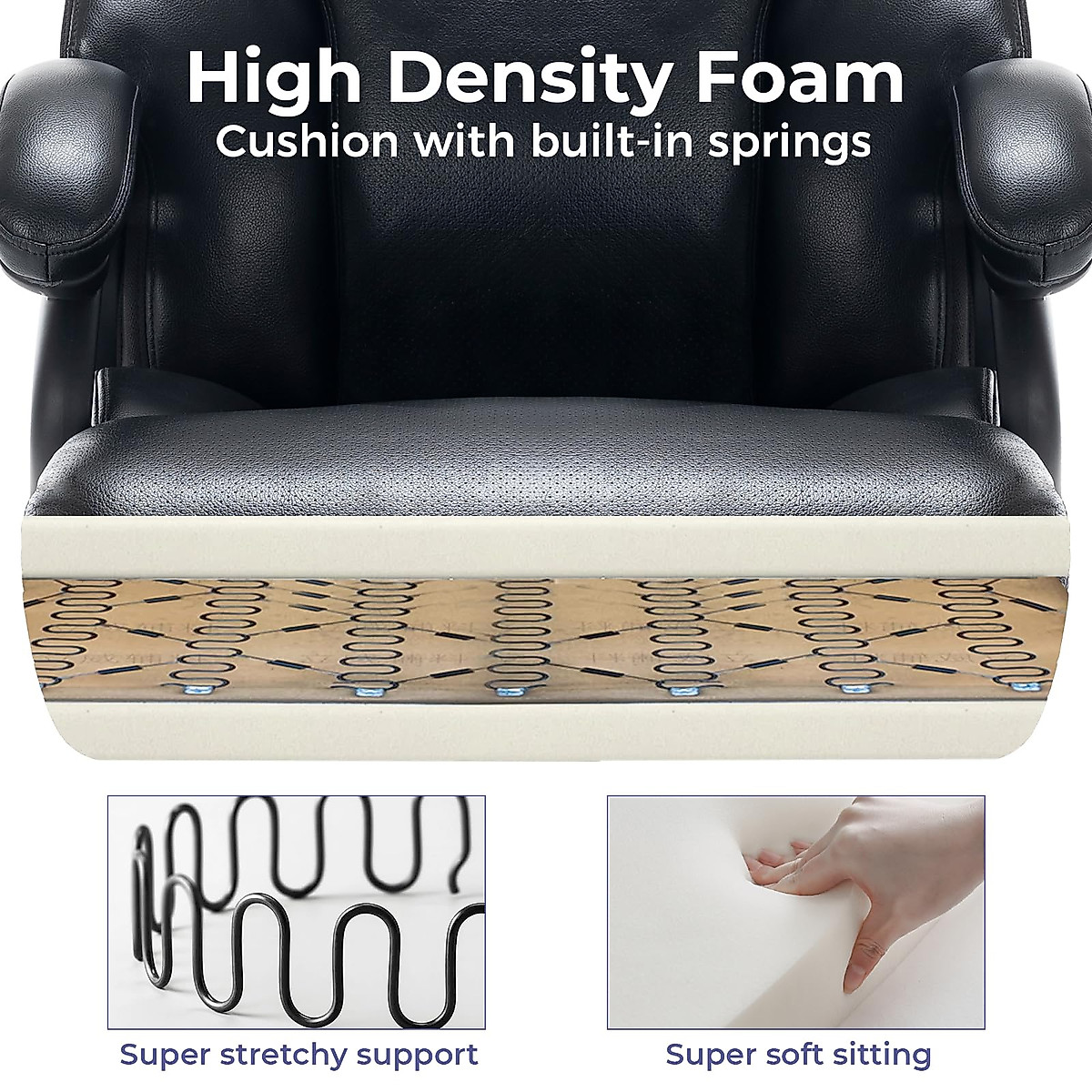 Sumeimics Big and Tall Office Chair 400 Pounds Leather Office Chair with Arms Plus Size Wide Seat Heavy Duty Office Executive Chair Black