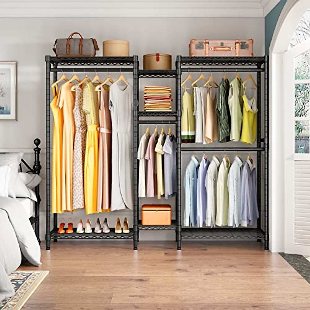 VIPEK V6 Wire Garment Rack Heavy Duty Clothes Rack for Hanging Clothes, Metal Freestanding Closet Wardrobe Rack, 71.2" L x 14.6" W x 76.8" H, Max Load 660lbs, Medium Size (Black)