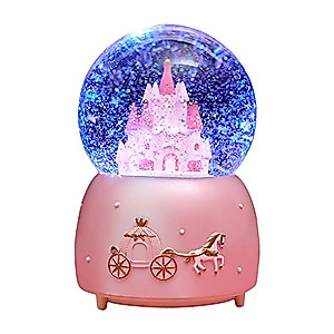 Castle Snow Globes Luminous Music Box Cartoon Christmas Snow House Automatic Spray Snowflake Rotating Crystal Ball with Color Changing LED Lights for Home Decoration Birthday Gift