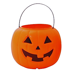 Ja'cor Orange Pumpkin Halloween Basket with Handle, Empty Candy Storage Boxes for Trick or Treating Jack O Lantern Bucket Holiday Fall Craft Birthday Gift Party Favor Decor 1Pc