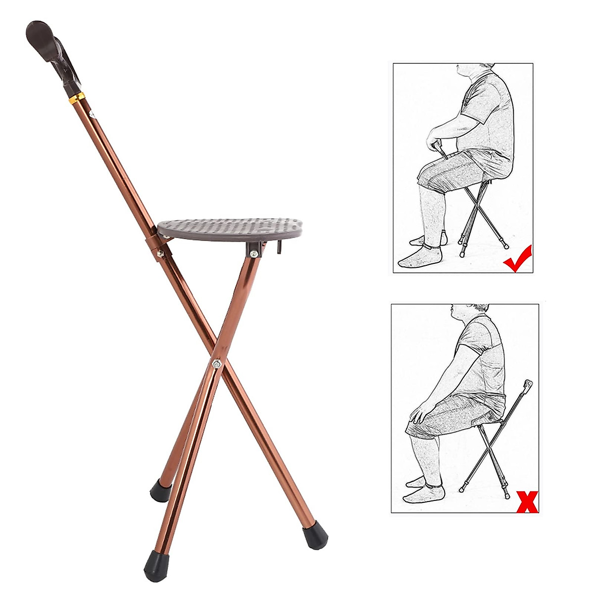 Seat Walking Stick, Metal Walking Stick Chair Portable Folding, Seat Stool Travel Cane Chair for Elderly, Fishing Garden Camping Event Stool