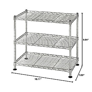 Muscle Rack WS181018-C Steel Adjustable Wire Shelving, 3 Shelves, Chrome, 18" Height, 18" Width, 264 lb. Load Capacity