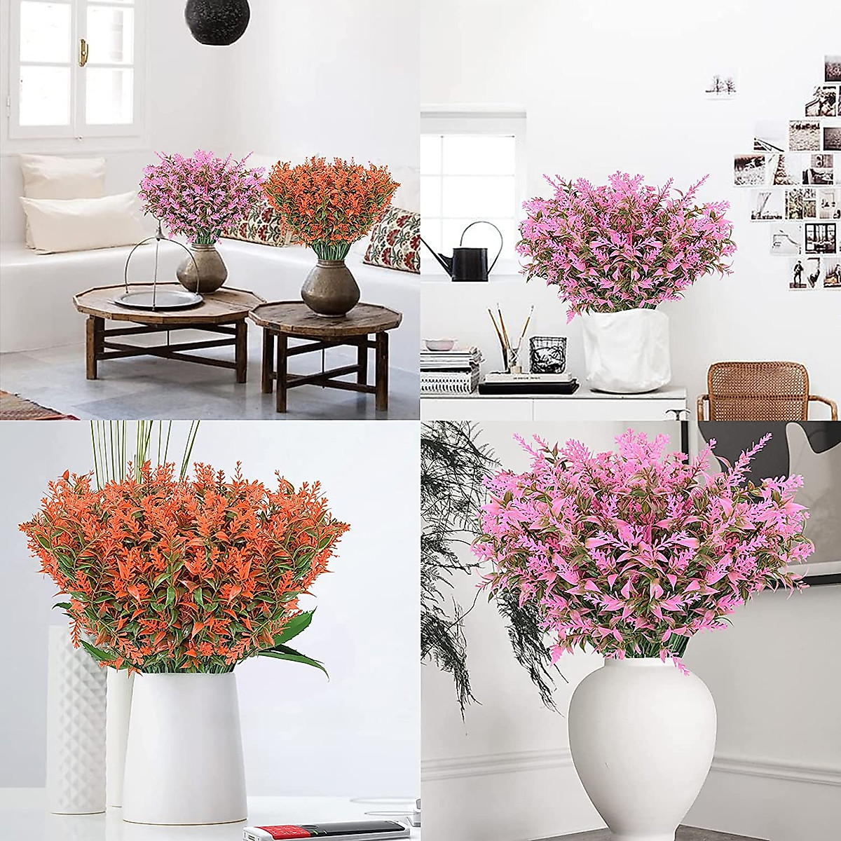 Fake Flowers Artificial Lavender - Bioc 10 Bundles UV Resistant Bouquets Plastic Plants Real Touch Flowers for Wedding Home Garden Window DIY Indoor Outdoor Decor (Red)