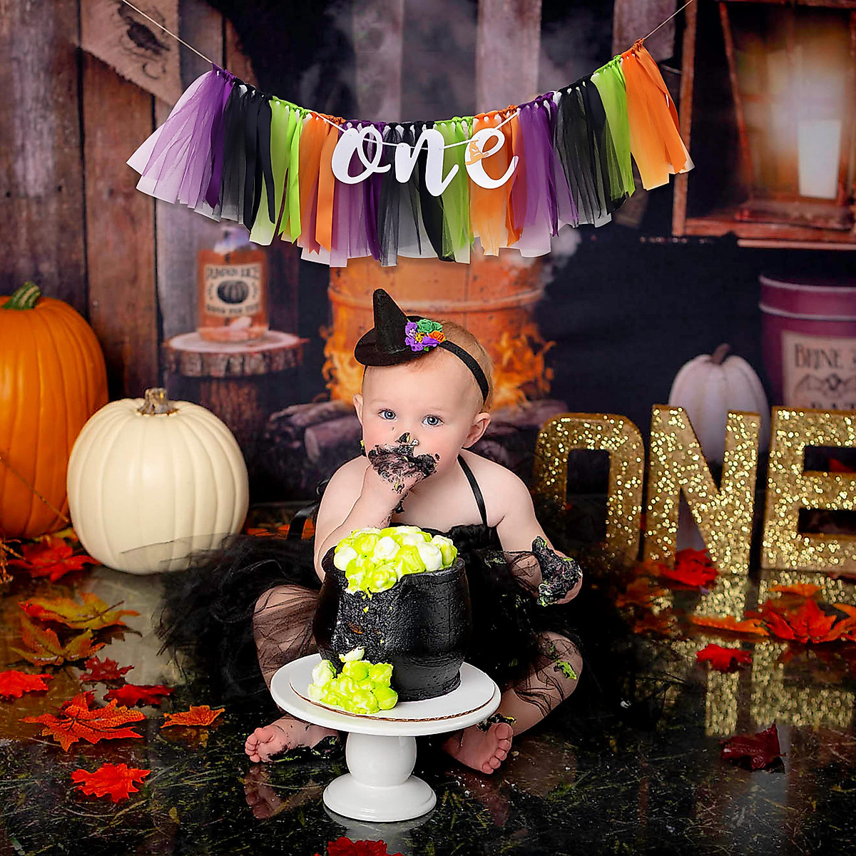 Halloween High Chair Banner - Spooky Birthday Decoration,Baby Tutu Skirt Banner 1st Birthday Photo Backdrop Pumpkin Birthday Banner Smash Cake Garland