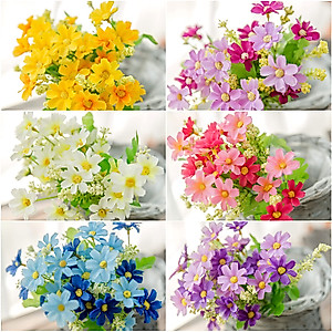Leaflai 6Pack Artificial Flowers for Outdoors, UV Resistant Outdoors Fake Plants Faux Plastic Flower in Bulk for Hanging Planters Outside Porch Vase Home Window Garden Decoration