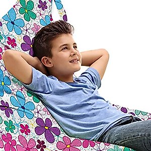 Ambesonne Colorful Lounger Chair Bag, Print of Floral Theme Flowers Along Dots in Doodle Style on Plain Background, High Capacity Storage with Handle Container, Lounger Size, Multicolor
