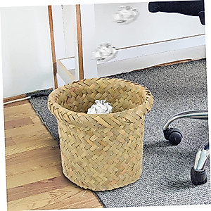 OKUMEYR Wastebasket Trash Can, Black, Wicker, Open-Top