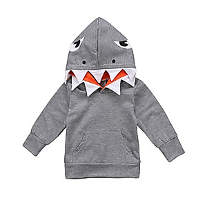 Urkutoba Unisex Baby Autumn Winter Shark Hooded Sweatshirt Infant Boys Girls Hoodies with Kangaroo Muff Pockets& Shark Fin (Gray, 2-3 Years)