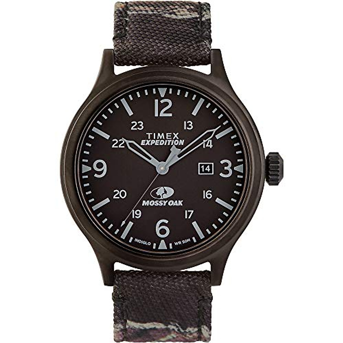 Timex x Mossy Oak Men's Expedition Scout 43mm Watch – Eclipse Camo Fabric & Leather Strap