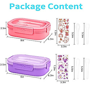 2Pcs Kids Lunch Box, Bento Box Adult Lunch Box, 4-Compartment Leakproof Lunch Box Containers for Kids/Adults/Toddler with Cutlery, Microwave/Dishwasher/Refrigerator Safe, BPA Free (1300ML,Pink+Purple)