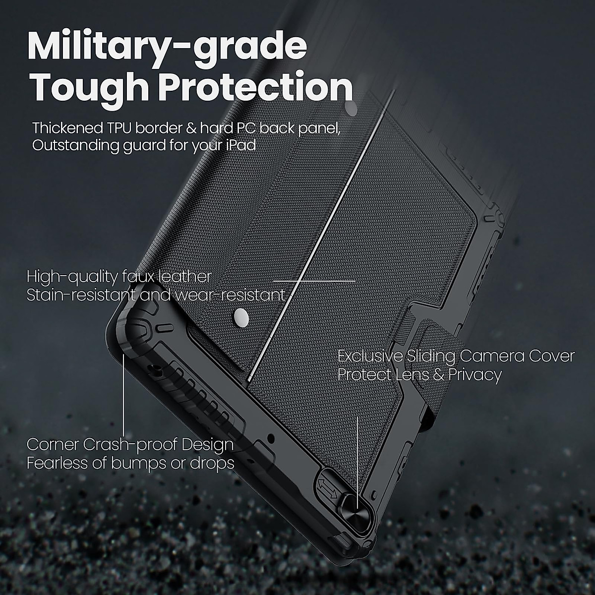 Nillkin iPad 9th Generation (10.2", 2021) Case with Detachable Keyboard, Magic Trackpad, Portrait/Landscape Modes, Rugged Keyboard Case with Camera Cover for iPad 8th/7th Gen, Black