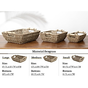 StorageWorks Hand-Woven Large Storage Baskets with Wooden Handles, Seagrass Wicker Baskets for Organizing, 2-Pack
