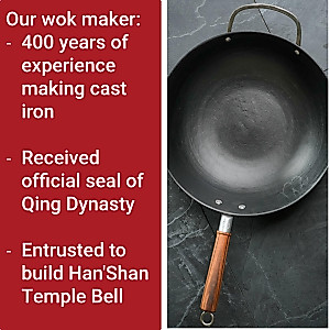 Nomware premium 14-inch lightweight cast iron wok (includes glass lid and chain mail scrubber)