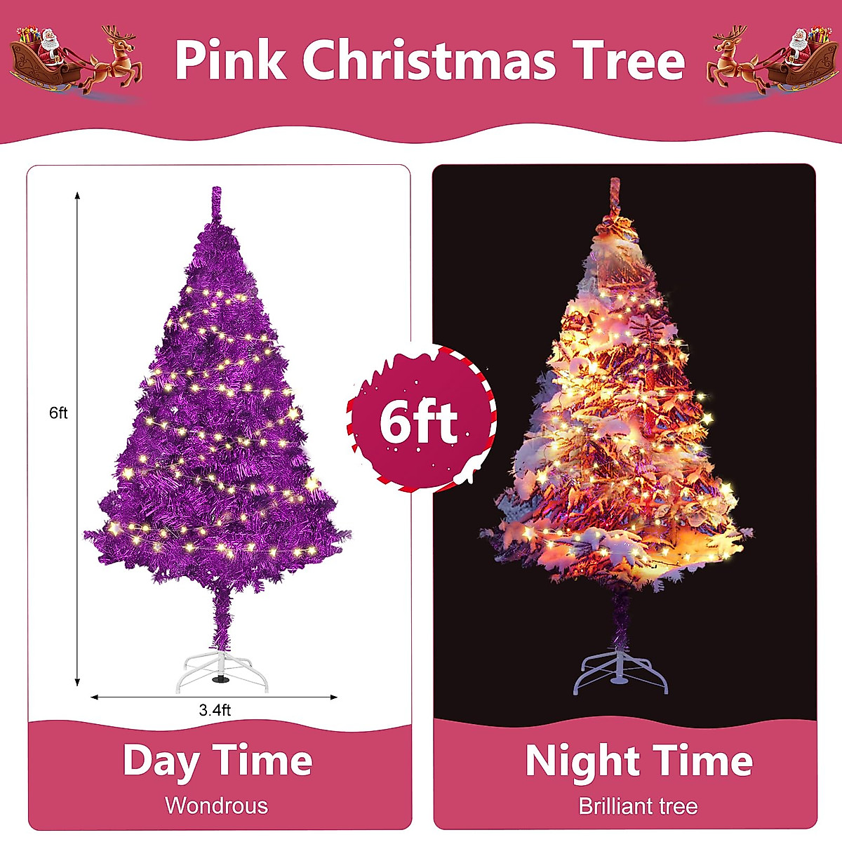 Arthas 6' Ft Tinsel Purple Christmas Tree for Home Office Party Décor Xmas Holiday Seasonal Sparking Gorgeous Folding Artificial Christmas Tree Indoor and Outdoor(Purple)