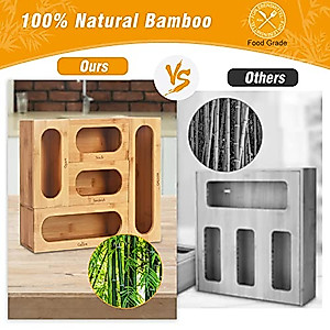 Bag Storage Organizer for Kitchen Drawer, Bamboo Organizer, Compatible with Ziplock Gallon, Quart, Sandwich and Snack Variety Size Bag (Parted)