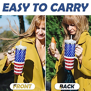 Icesip 4th of July Gifts For Him, 40oz Tumbler with American Flag, Insulated Steel Patriotic Cup USA Coffee Mug with Handle & Lid for Husband, DAD, Men