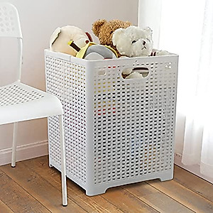 Sandmovie White Folding Laundry Baskets, Plastic Collapsible Laundry Hampers, 2-Pack