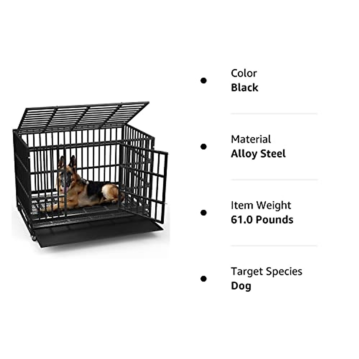 LEMBERI 48/38 inch Heavy Duty Indestructible Dog Crate, Escape Proof Dog Cage Kennel with Lockable Wheels,High Anxiety Double Door Dog Crate,Extra Large Crate Indoor for Large Dog with Removable Tray