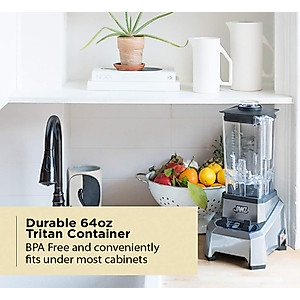 JAWZ High Performance Blender, 64 Oz Professional Grade Countertop Blender, Food Processor, Juicer, Smoothie or Nut Butter Maker, Simple 2 Speed Toggle Switch w Pulse, Stainless Steel Blades, Silver