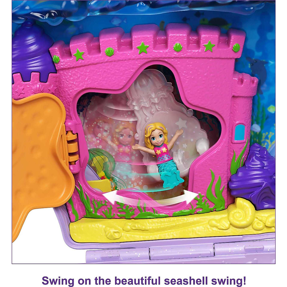 Polly Pocket Travel Toy with Micro Dolls & Accessories, Mermaid 2-in-1 Seashell Purse Playset (Amazon Exclusive)